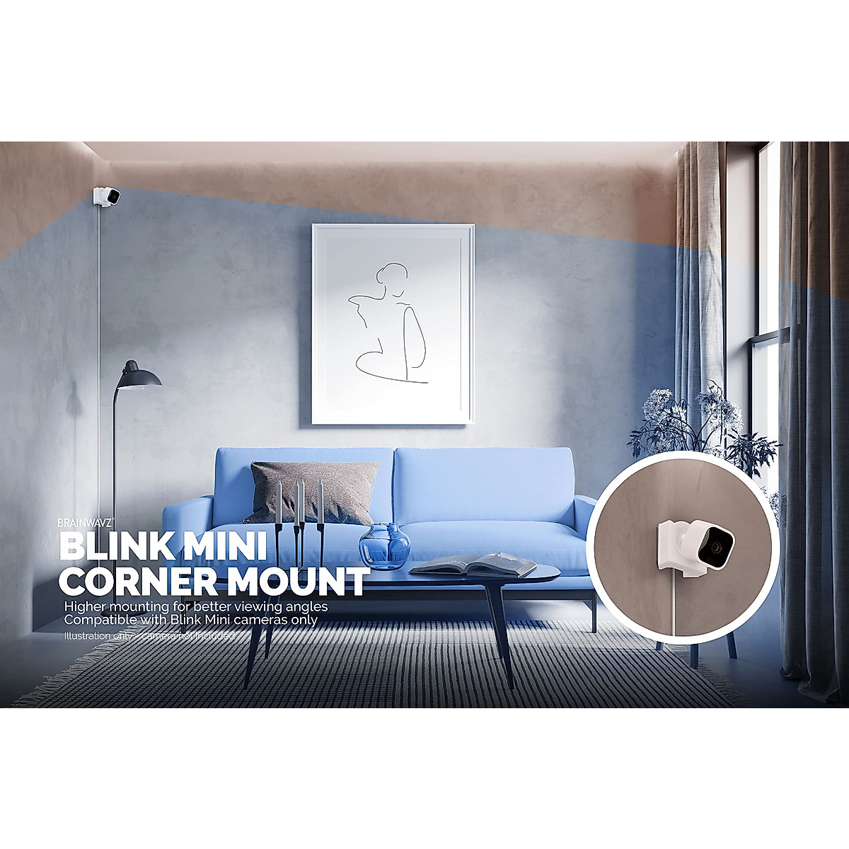 [EOL] Corner Wall Mount for Blink Mini (2 Pack) Security Camera - Adhesive Holder, No Hassle Bracket, Strong 3M VHB Tape, No Screws, No Mess Install (White) by Brainwavz [EOL]