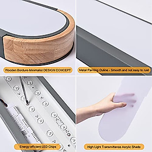 EDISLIVE Dimmable LED Ceiling Light with Remote Control 3000K-6000K Minimalist Modern Wood Flush Mount Ceiling Light Low Profile Light Fixture Grey