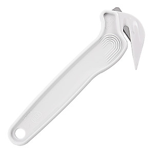 Pacific Handy Cutter Disposable Film Cutter | NSF Certified Food Safe Safety Box Cutter & Bladeless Tape Splitter | Perfect for Cryovac, Plastic Bags, & Shrink Wrap | White