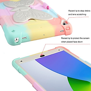 VOFUOE for iPad 9th 8th 7th Generation Case with Kickstand Butterfly Wings Pencil Holder for iPad 10.2 Case Heavy Duty Hard Rugged Protective Cover Kids Girls for iPad 9th/8th/7th Gen(2021/2020/2019)