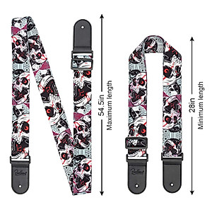 Skull Guitar Strap & Leather Ends Guitar Shoulder Strap for Bass, Electric, Acoustic Guitars
