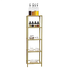 Homhedy 5-Tier Bookshelf,Metal Bookcase,Tempered Glass Shelves,Storage Rack Shelf for Home Office ,Living Room,Bedroom, Bathroom,Modern Style,Golden