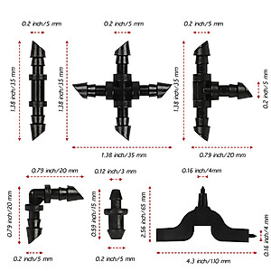281 Pieces Irrigation Fittings Kit,Drip Irrigation Barbed Connectors for 1/4 Inch Garden Water Hose Connectors,100 Straight Barbs+40 Tees+60 Elbows+ 50 End Plug+ 30 4-Way Coupling+1Punch Tool