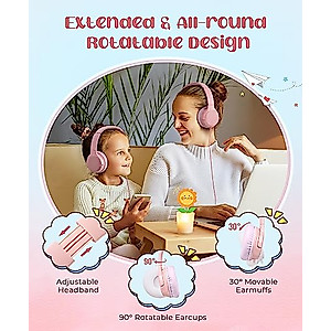 DyBaxa Kids Headphones, Wired Foldable On-Ear Headphones for Kids, Volume Limiter 94dB, Kid Headphones for School Classes Travel, 3.5mm Jack Kids Headset Compatible Smartphones Tablet, Pink