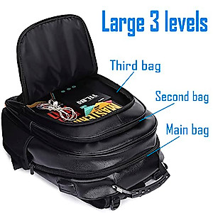 Laptop Backpack Waterproof Leather Backpacks with USB port fit 15.6" Laptops for Men and Women Travel Daypack Backpack Black (Shcool Backpack)