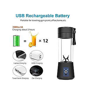 USB Portable Blender Juicer Cup, 3CPRECIOUS Fruit Juice mixer, Mini Portable Rechargeable Battery/Juicing Blender Mixer, 380ml (Black)