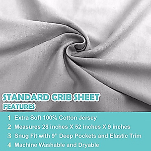 American Baby Company 2 Pack Fitted Crib Sheets 28" x 52", Soft Breathable Neutral 100% Cotton Jersey Sheet, Gray, for Boys and Girls, Fits Crib and Toddler Bed mattresses