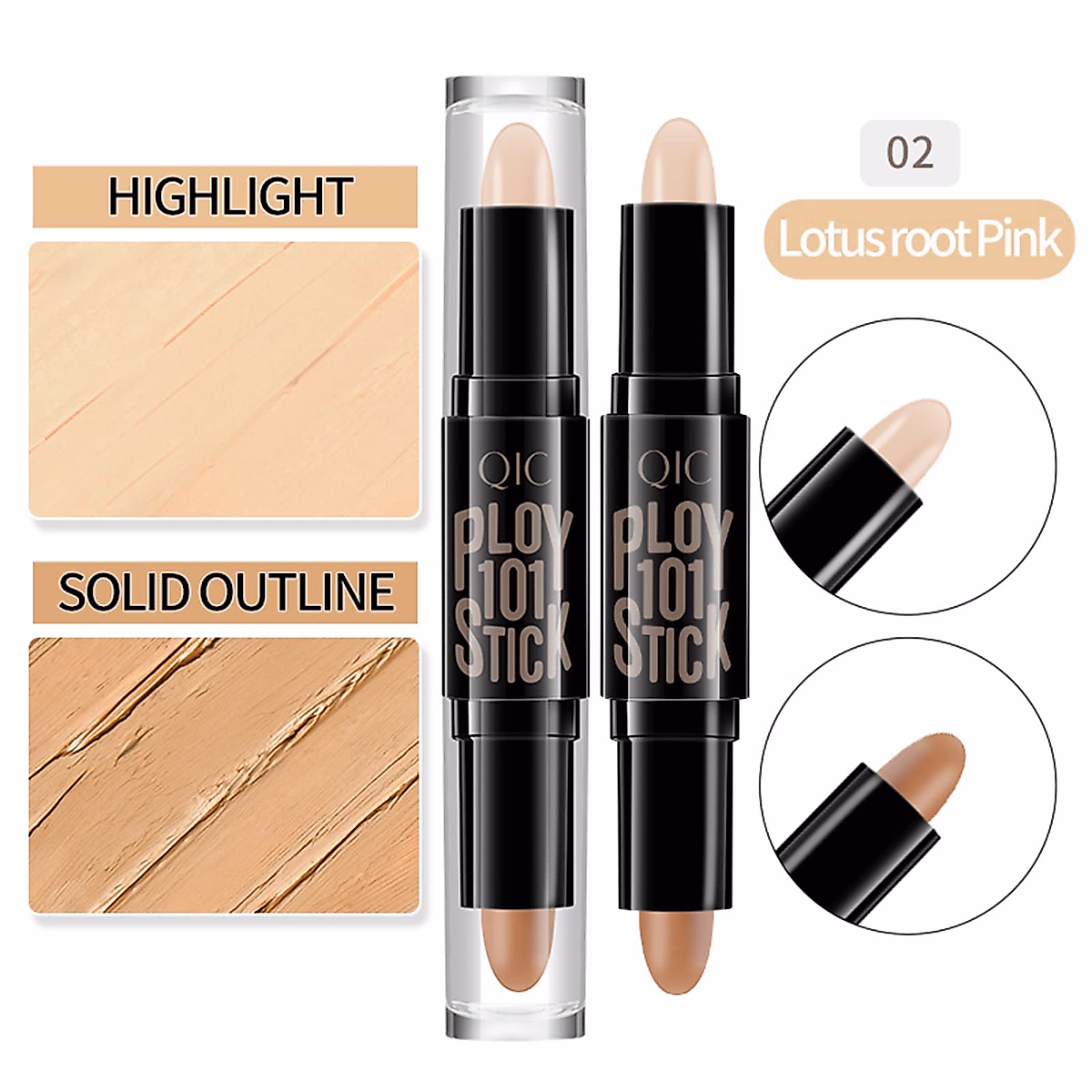 Highlight Contour Stick, 2 in 1 Makeup Shading Stick, Face Highlighters Sticks, Concealer Contour Highlighter Stick,Cruelty Free Makeup,double-end face concealer contouring sticks cream (02)