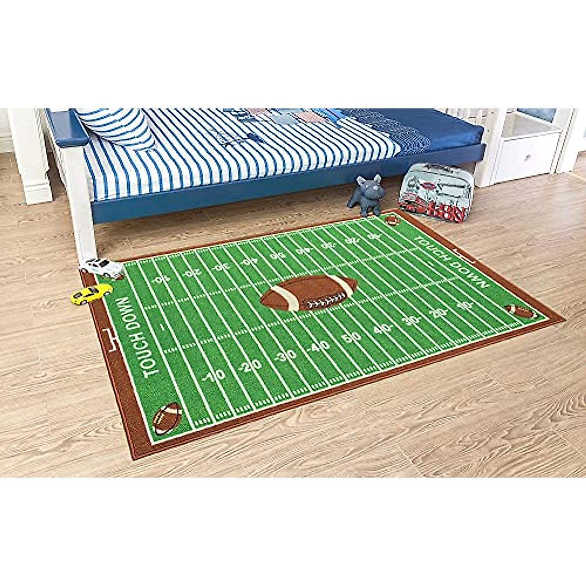 Furnish my Place 700 Corner Football Play Area Rug for Kids Playroom, Bathroom & Kindergarten Classroom, Corner Football Field Ground, Green (3'3"x8')
