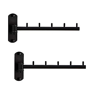 Zivisk 2 Pcs Folding Wall Mounted Clothes Hanger Rack with Swing Arm Stainless Steel Heavy Duty Coat Hook for Bathroom, Bedroom, Laundry Room - Black