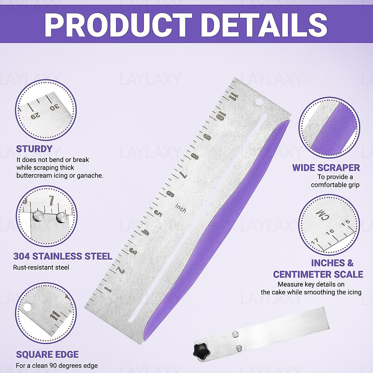 12 Inch Stainless Steel Cake Scraper, Leveler and Smoother, Icing Spatula, Perfect Tool for Icing, Frosting, Cream Edge. Adjustable Kitchen Spatula for Mousse, Cheese & Cream Cake