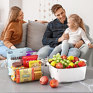 MSHOMELY 6PCS Colander Bowl Kitchen Strainer for Fruit and Vegetable Wash, Food Strainers for Kitchen Plastic Fruit Wash Colander, Strainer and Bowl Set, White-Clear