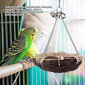 Rattan Birds Nest Toys, Parrot Hanging Swing Nest with Bells Bird Cage Accessories for Cockatoo Macaw Amazon African Grey Budgie Parakeet Cockatiel Lovebird Finch