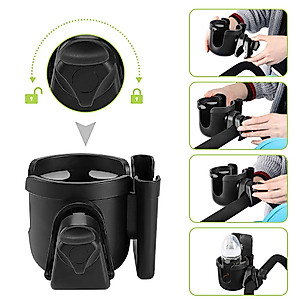 Accmor Stroller Cup Holder with Phone Holder, Bike Cup Holder, Universal Cup Holder for Uppababy Nuna Doona Strollers, 2-in-1 Cup Phone Holder for Stroller, Bike, Wheelchair, Walker, Scooter