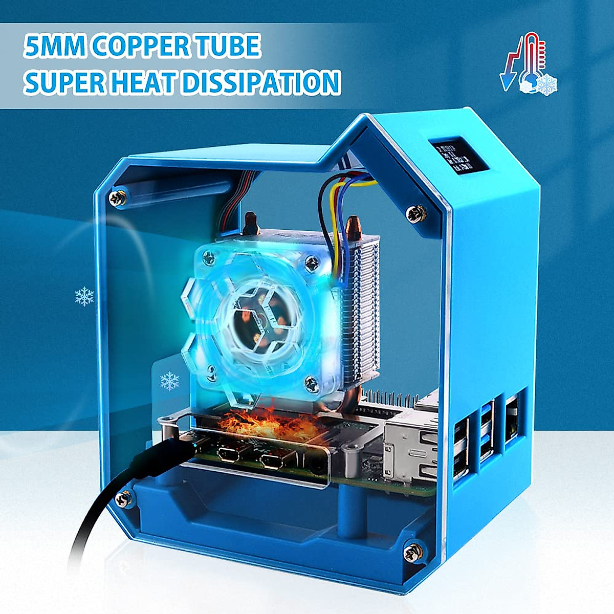 GeeekPi Mini Tower Kit for Raspberry Pi, Pi 4 Case with ICE Tower Cooler, 0.96'' OLED Module, RGB Cooling Fan, Heatsink,GPIO 1 to 2 Expansion Boardfor Raspberry Pi 4B
