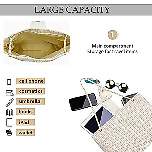 Straw Tote Bags Fashion Satchel Shoulder Handbag Summer Chain Purse Crossbody Beach Bags for Women 2023(White)