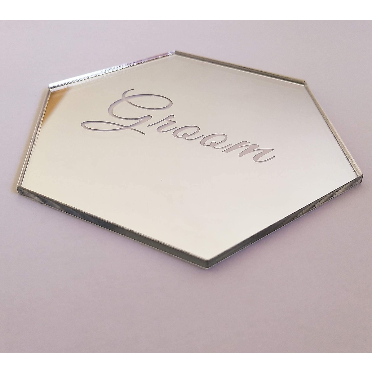 XIAOYUE Bride and Groom Acrylic Mirrored Hexagon Place Cards, Geometric Bride and Groom Table Setting,Wedding Place Cards, Bride and Groom Set (Silver Mirror)