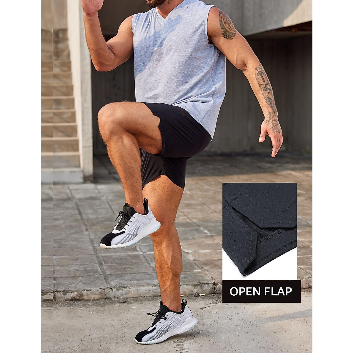 COOFANDY Men's Gym Workout Shorts Quick Dry Bodybuilding Weightlifting Pants Training Running Jogger with Pockets Black