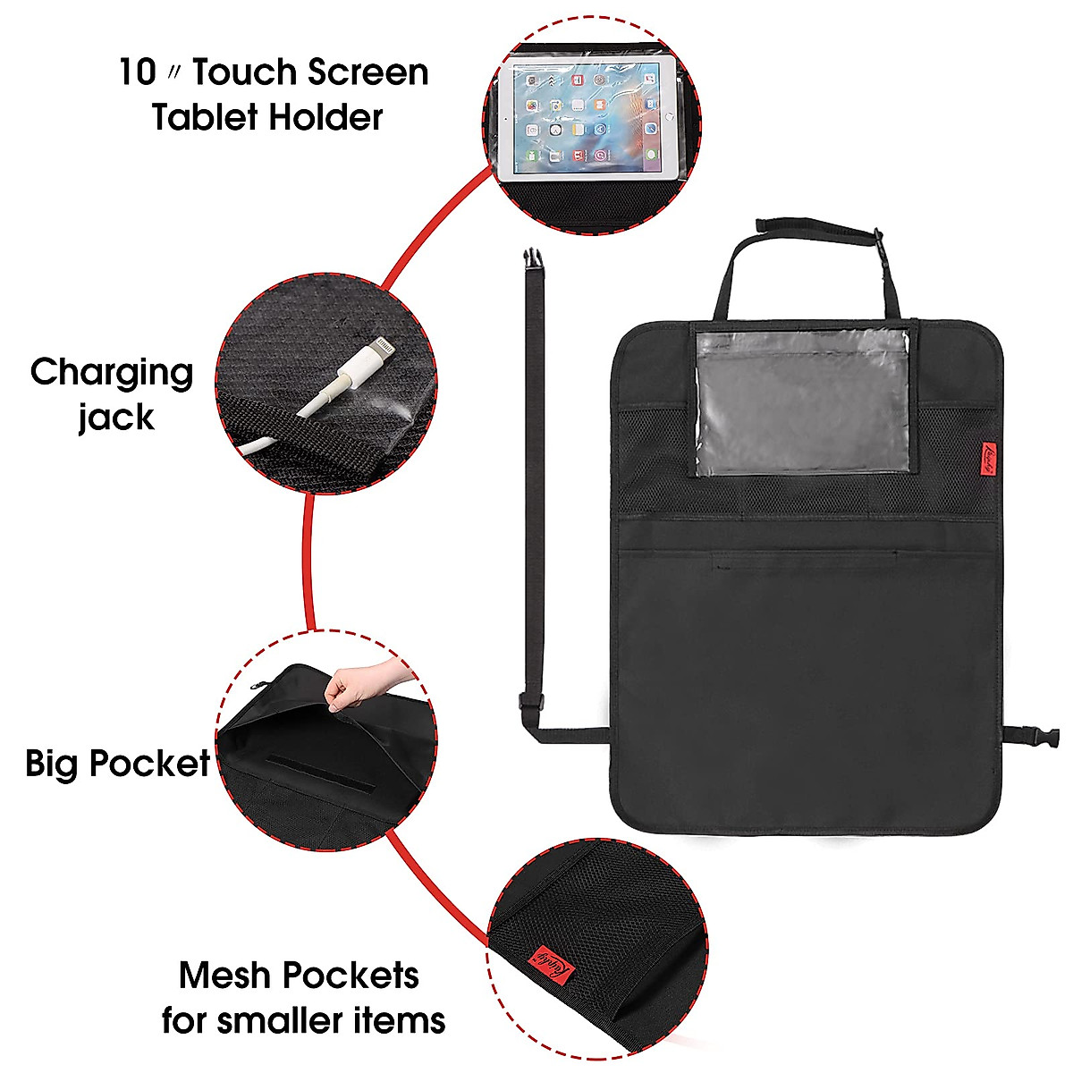 Kaiphy Car Seat Protector with Thick Padding + Backseat Car Organizer, XL Car booster protector for Child Baby Carseat, Waterproof & Durable 600D Fabric, Kick Mat Back Seat w/Storage Pockets