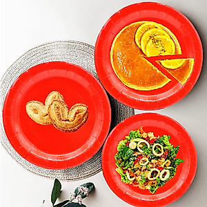 HSPAIDYP 50Pcs Red Party Supplies Red Paper Plates 7" Red Retro Dessert Plates Solid Red Christmas Plates for Solid Red Theme Wedding Bridal Baby Shower Red New Year Party Birthday Party Decor