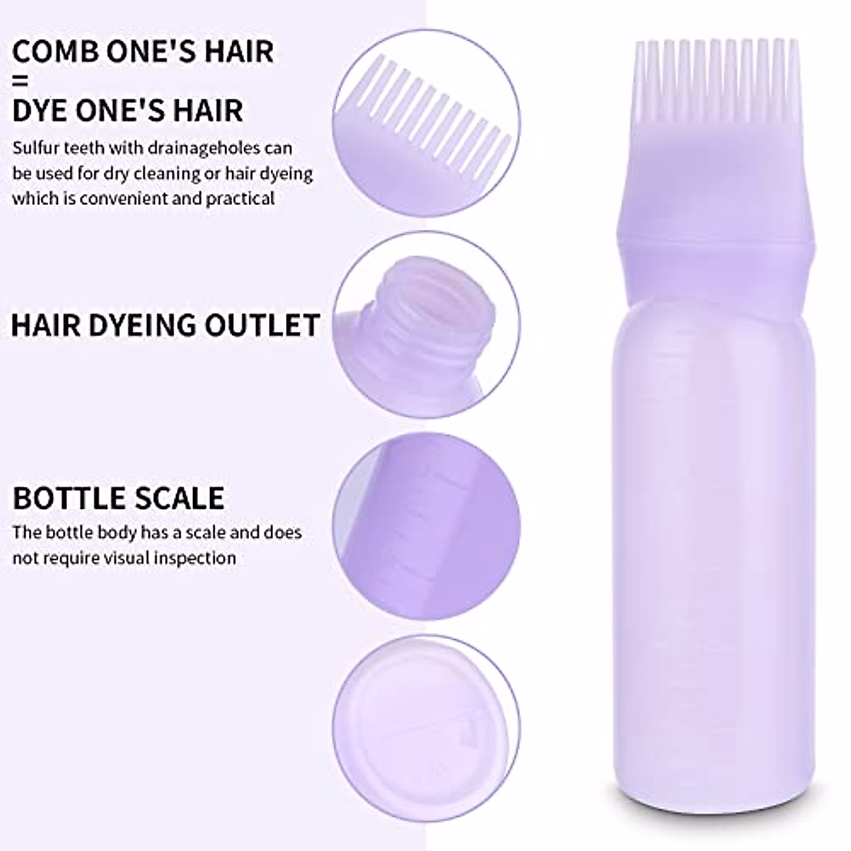 Root Comb Bottle Applicator, 6 OZ Graduated Hair Oil Bottle With Brush and Comb for Coloring, Styling and Hairdressing