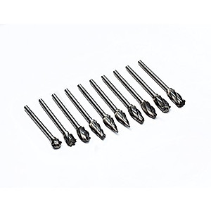 YUFUTOL 1/8 inch Carbide Burr Set - 10pcs Aluma Cut Carbide Rotary Burrs for Aluminum 3mm Shank Fits Die Grinder Drill for Woodworking,Drilling, Aluminum Craving,Engraving, Polishing