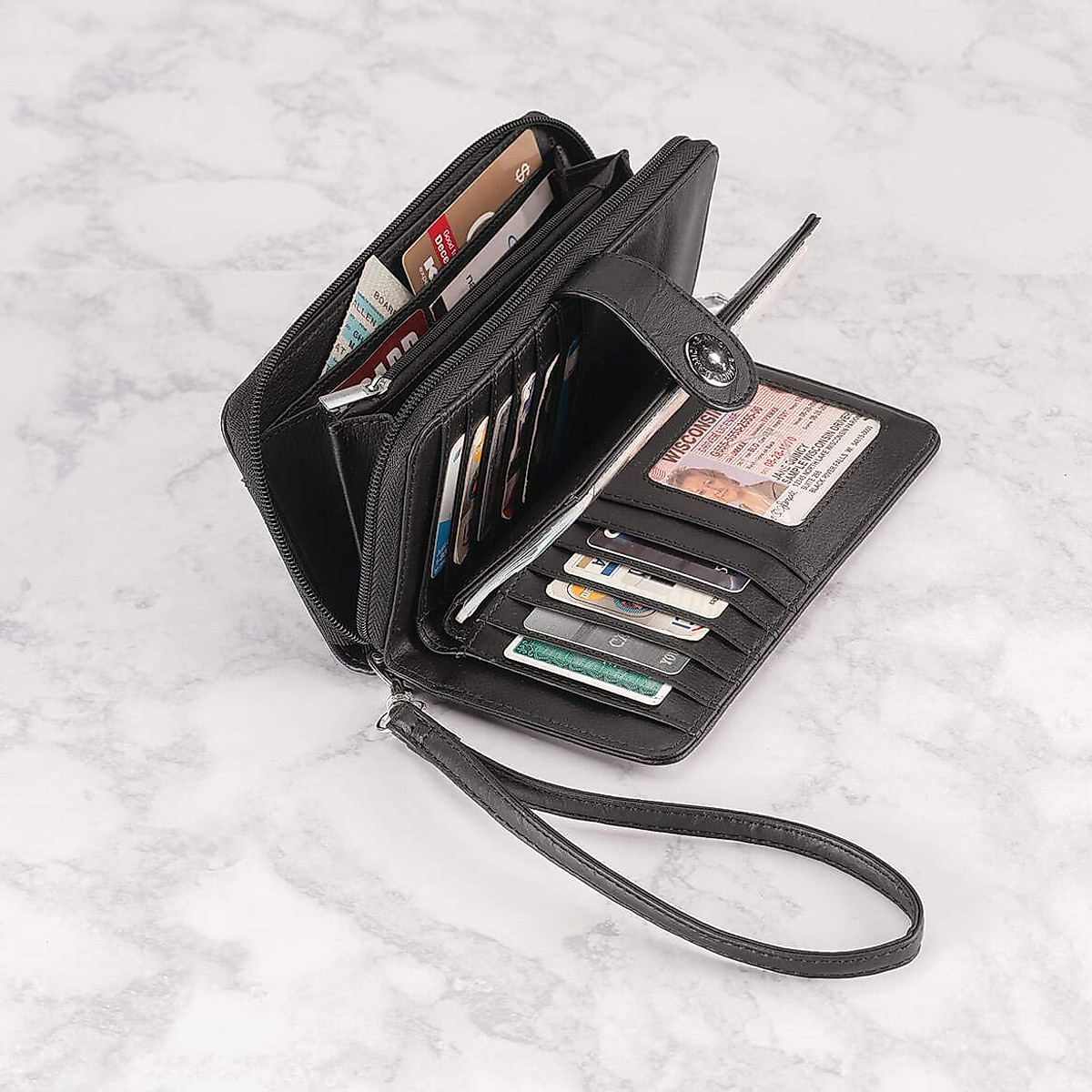 Fox Valley Traders B.AmiciTM Nancy RFID Leather Wallet with Wristlet