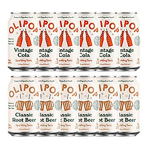 OLIPOP - Old School Classics, Vintage Cola & Root Beer, Classic Soda Variety Pack, Healthy Soda, Prebiotic Soft Drink, Aids Digestive Health, 9g of Plant Fiber, Low Calorie, Low Sugar (12 oz, 12-Pack)