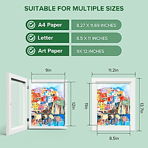 Hsypti Kids Art Frame, White, 8.5 x 11 inches (with Mat), 9 x 12 inches (without Mat), Modern, Plastic, Single Picture Frame, Rectangular, Space Theme, Easy Picture Change, Wall Mount or Tabletop