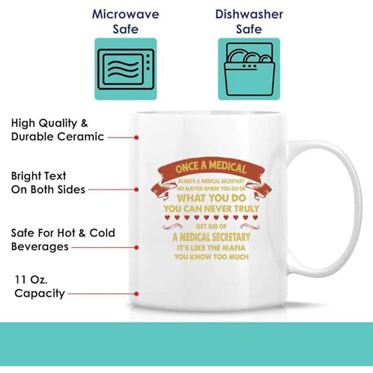 Medical Secretary Gift, Great for Uncle's Retirement Once a Medical Secretary, Always a Medical Secretary, 11 Oz White Ceramic Coffee Mug