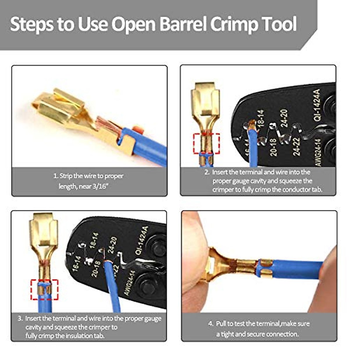 Qibaok Open Barrel Terminal Crimper Plier Tool for Molex Style DELPHI AMP TYCO Crimping Terminals 24-14 AWG