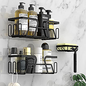 KEGII 3 Pack Large Shower Caddy Shelves Organizer with Soap Holder, Adhesive Shower Rack Storage No Drilling for Inside Shower, Stainless Steel Shampoo Holder for Bathroom, Kitchen, RV