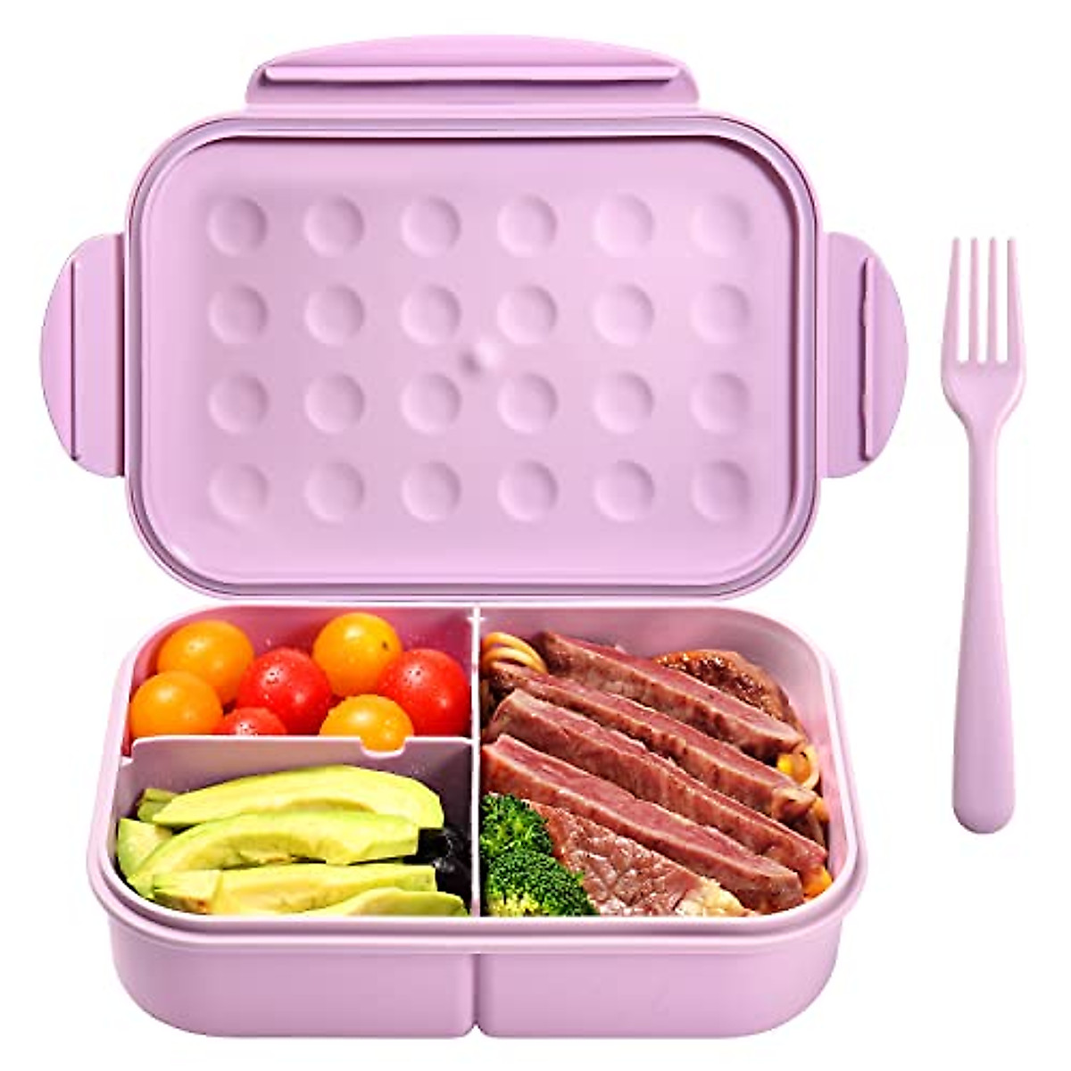 Jeopace Bento Box, Bento Box Adult Lunch Box,Kids Bento Box with 3 Compartments,Lunch Containers Microwave Safe(Flatware Included,Blue+Purple)