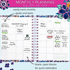 Vera Bradley Hardcover Daily Planner 2023-2024, Spiral Planner Dated August 2023 - December 2024, Medium Size Cute Planner, Weekly Planner with Monthly Calendar, Stickers, & Pockets, Cloud Vine Multi