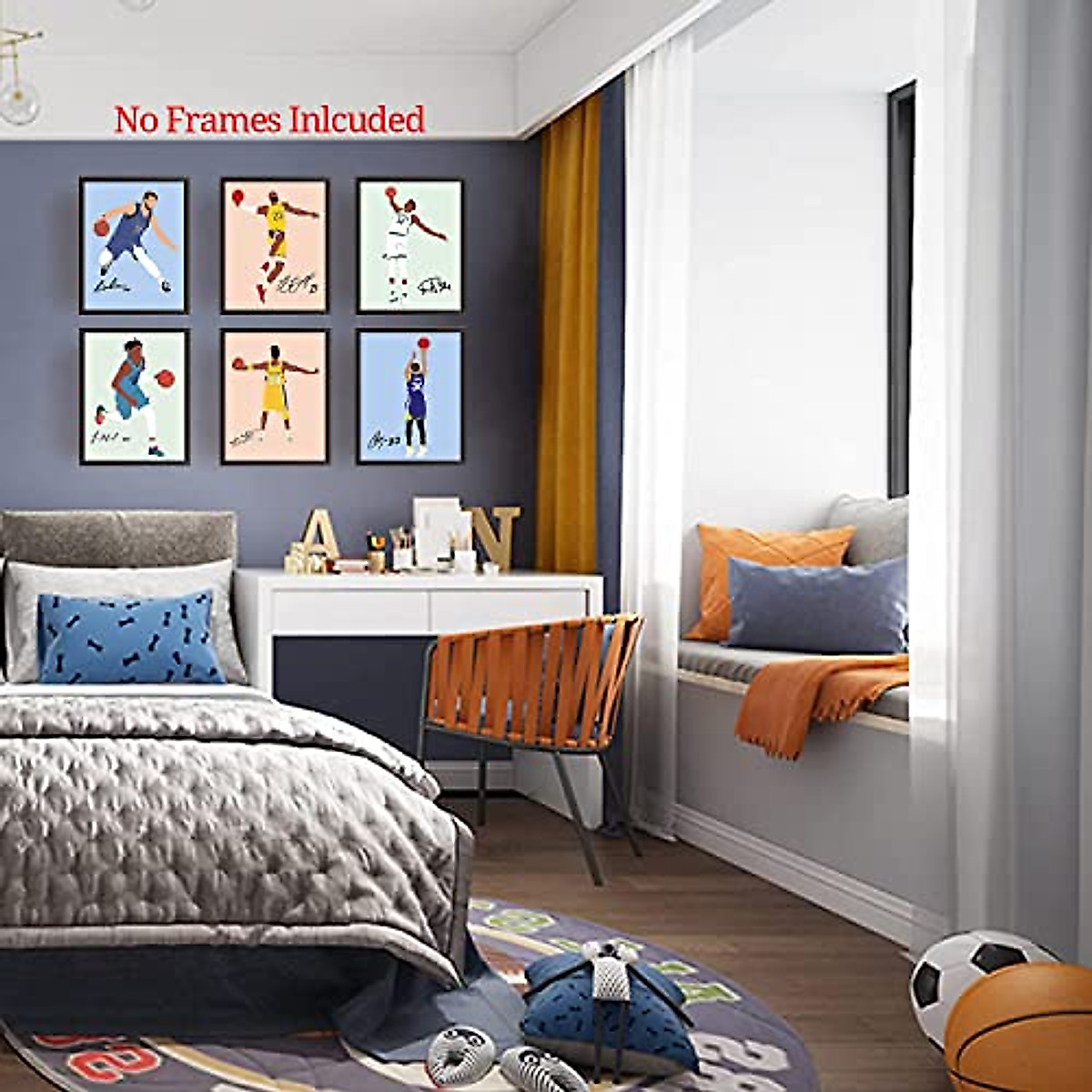 Inspirational Basketball Wall Art Prints, Abstract Basketball Stars Autograph Posters, Stephen Curry LeBron James Morant Giannis Canvas Art Print for Man Cave Boys Room Decor, 6 Set-(8"x10" Unframed)