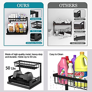 PUWEER Under Sink Organizer, 2 Tier Slide Out Sink Shelf Cabinet Storage Shelves, Multi-Purpose Under Counter Storage Pull Out Organizer for Kitchen Bathroom Cabinet