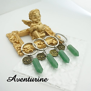 ZUOPIPI Zodiac Crystal Stone Keychain Natural Rose Stone/Red Agate/Aventurine Healing Crystal Keychain (Taurus)