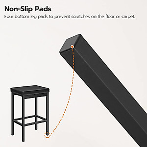 HOOBRO Bar Stools, Set of 2 Bar Chairs, 24.8-Inch Height Stools, Breakfast Bar Stools, Kitchen Bar Chairs, 2" Thick Upholstery, for Kitchen, Dining Room, Cafe, Bar Counter, Black BB21BY01