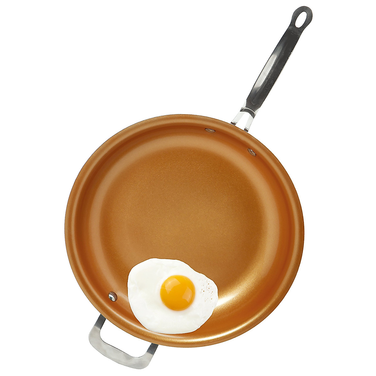 Kitchen Details Frying Pan with Helper Handle | Dimensions: 12" Round | Non-Stick | Heat Resistant | Great for All Stove Tops| Copper