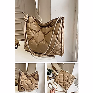 Large Quilted Tote Handbag Down Padding Top-Handle Bag Purse Slouchy Fashion Tote Bag for Women