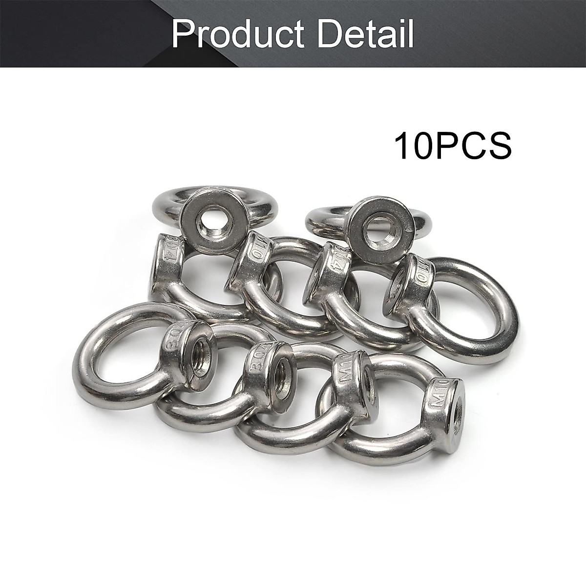 MroMax 10Pcs M10 Lifting Eye Nuts 304 Stainless Steel Female Thread Ring Shaped Metric EyeNuts Fastener for Rope Fitting and Engineering Lifting Machinery Silver Tone