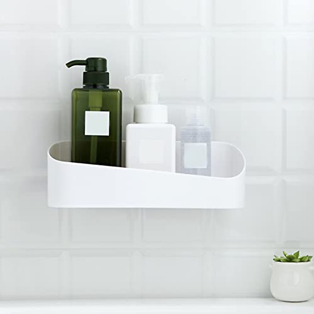 Cabilock Shower Shelves White Shower Free Room Shelf Organizer Basket Soap Shape for Adhesive Mounted Plastic Drill Geometric Kitchen Holder Bathroom Storage Wall Shampoo Caddy Rack Wall Hangings