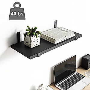 YGEOMER Floating Shelves, Wood Shelves, Long Wall Shelf, Set of 8, Rustic Wall Shelves, Wood Floating Shelf for Bedroom, Living Room, Book and Bathroom (Black)