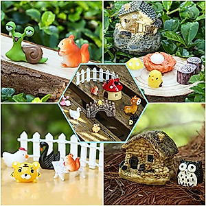 Modacraft 200Pcs Miniature Fairy Garden Accessories Including 100Pcs Fixed Pins, Fairy Garden Kit Fairy House Animal Figurines Mini Landscape for Garden Dollhouse Potted Plant Bonsai Terrarium Décor