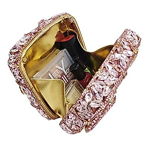 Bowknot Cute Women Crystal Box Clutch Evening Bags Wedding Party Cocktail Rhinestone Handbags and Purses Hollow Evening Bag (pink)