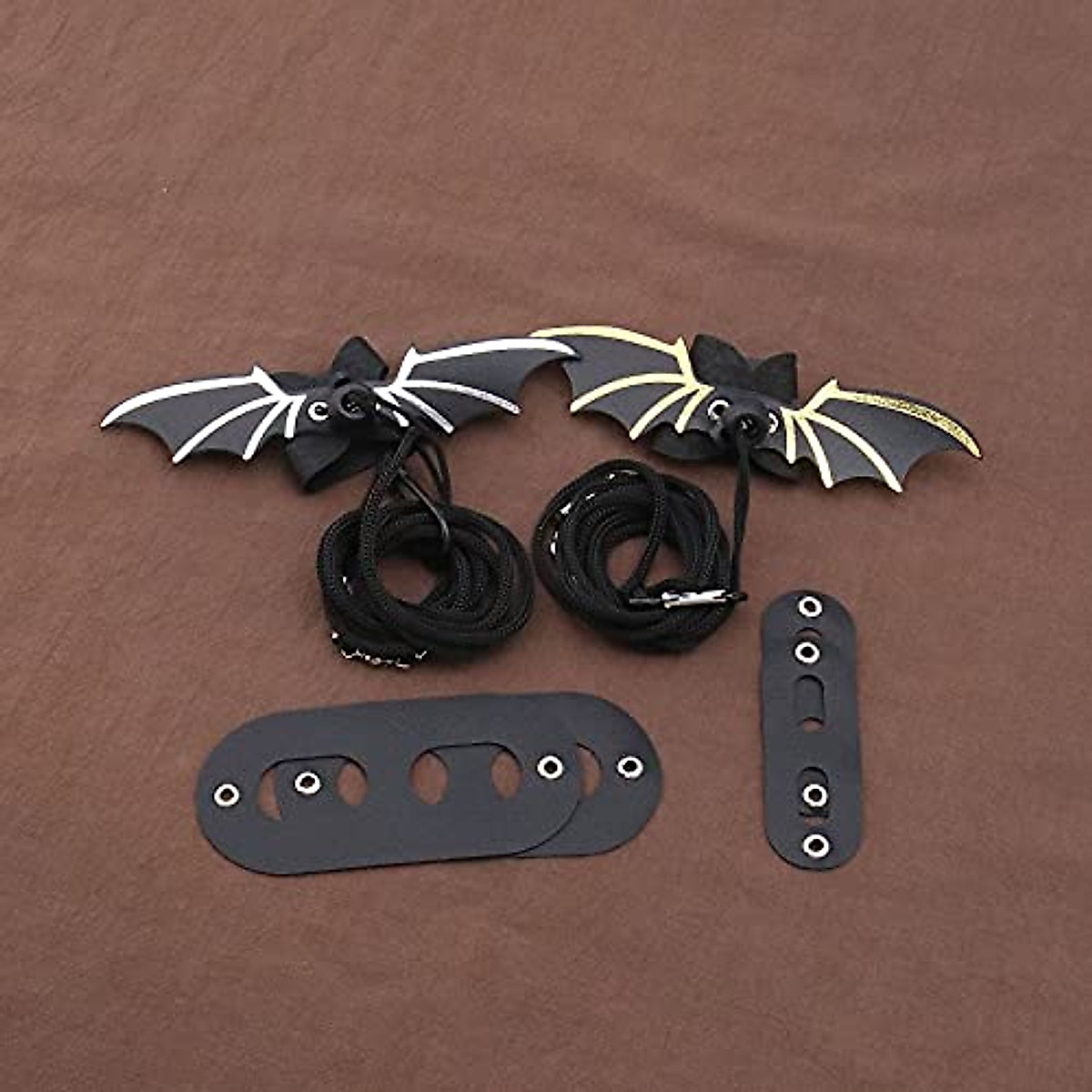 2 Set Ajustable Leather Bearded Dragon Lizard Leash Harness Cooling Wing Black Gold for Outdoor Safety Walking