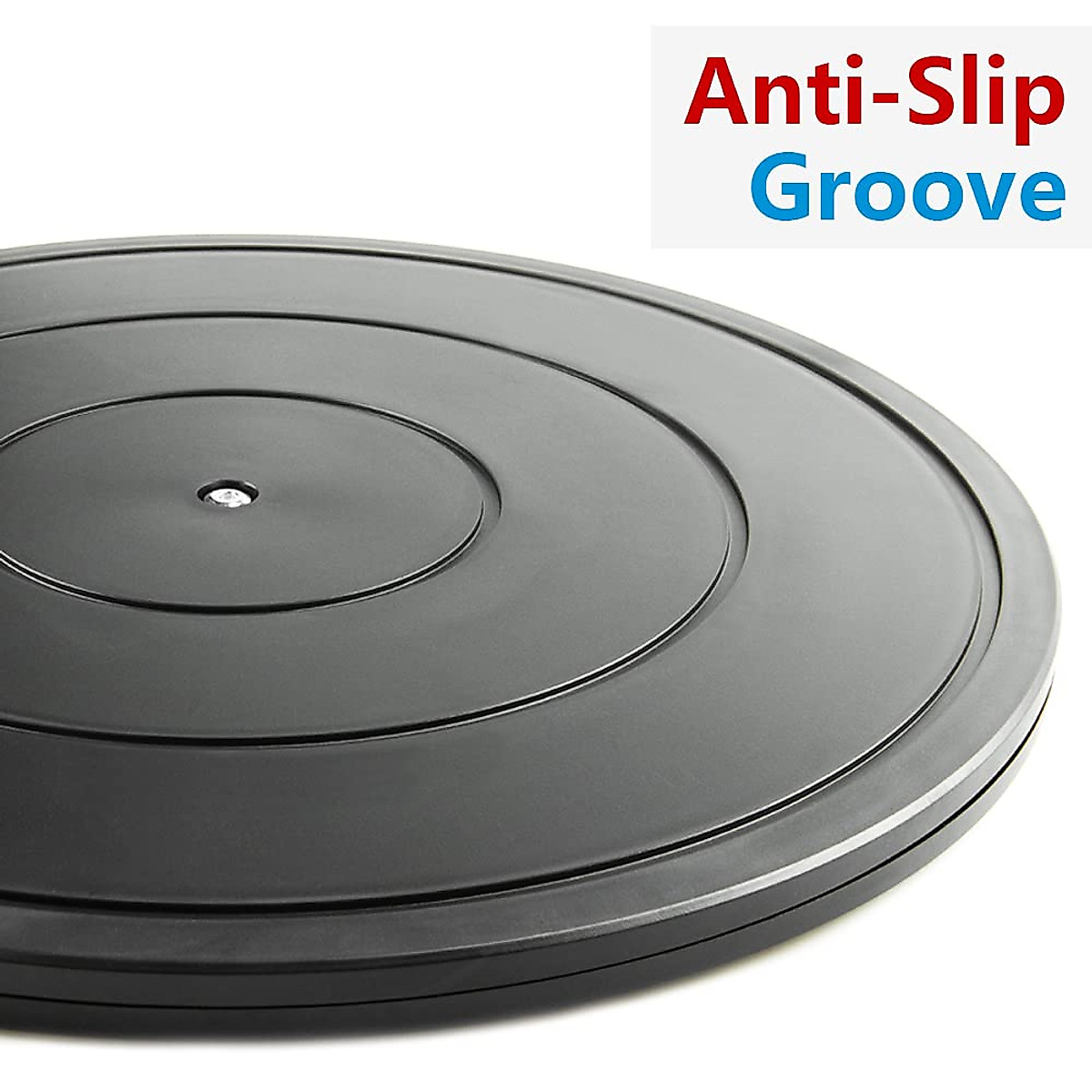 VOLCANOES CLUB 16 Inch Lazy Susan Turntable - Heavy Duty Rotating Swivel Steel Ball Bearings - Flat Base Stand for TV/Computer/Monitor/Arts/Crafts/Bonsai/Statue/Cabinet Organizer (Plastic&Black)