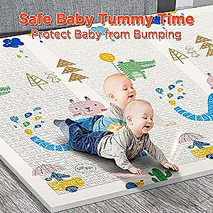 Gimars XL BPA Free 0.6 in Thickest Foldable Baby Play Mat, Waterproof Padded Foam Floor Baby Crawling Mat, Portable Play mat for Babies and Toddlers, Infants,Boys,Girls Indoor Outdoor Use (79" x71")