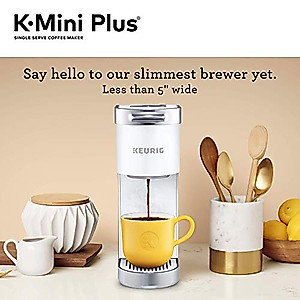 Keurig K-Mini Plus Coffee Maker, Single Serve K-Cup Pod Coffee Brewer, Comes With 6 to 12 oz. Brew Size, K-Cup Pod Storage, and Travel Mug Friendly, White (Renewed)