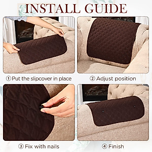 Tradder 3 Pcs Recliner Slipcovers Recliner Headrest Protector Arm Chair Arm Covers with Pockets Headrest Cover for Recliner 22.8 x 14.6 Inch Recliner Chair Covers for Couch Sofa Furniture (Brown)
